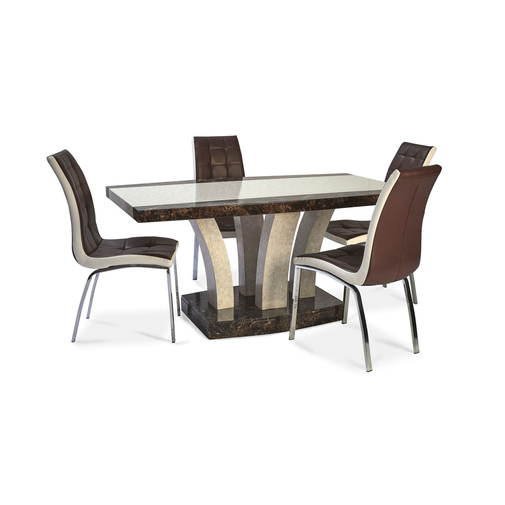 Marble Effect MDF Dining Table with 6 chairs in Black-white, Full blac ...